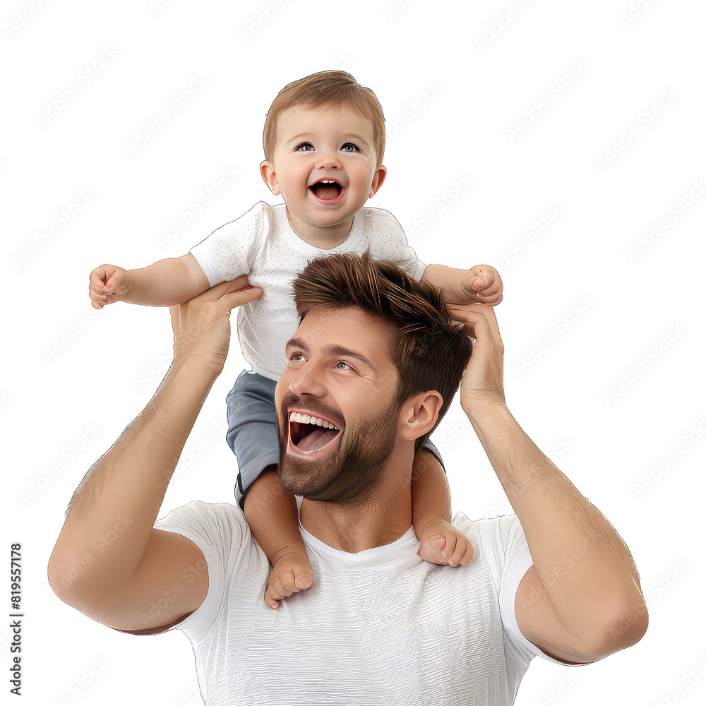 Happy young father and baby son playing fathers day on transparent ...