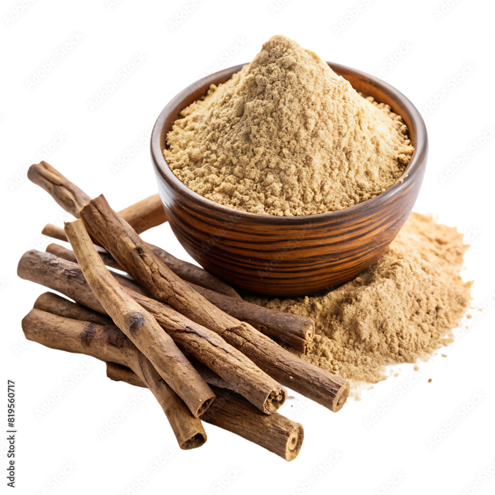 licorice powder with licorice roots on transparent background Stock ...