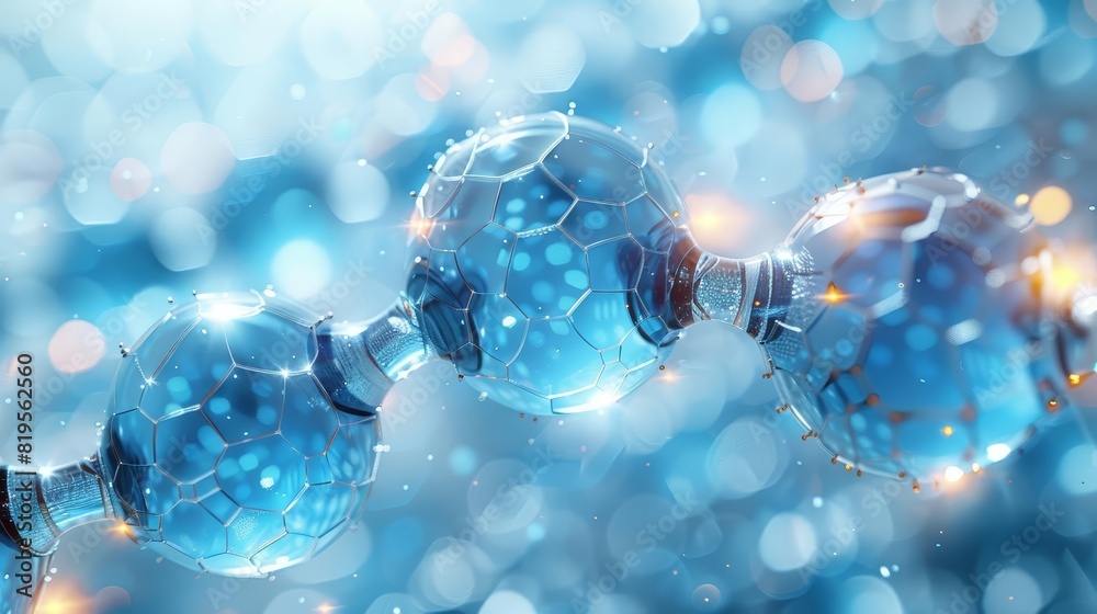 3D illustration of a molecular structure with a blue and white color ...