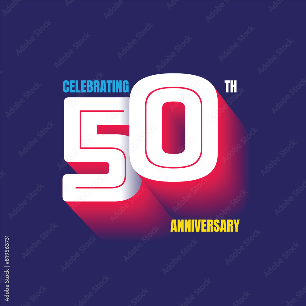 Celebrating 50 years anniversary 3d logo with modern typography on blue ...
