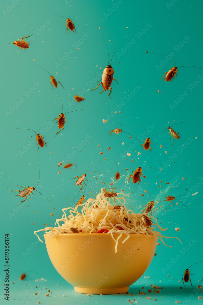 Spooky fun bug cockroach spaghetti exploding mid air floating from ...