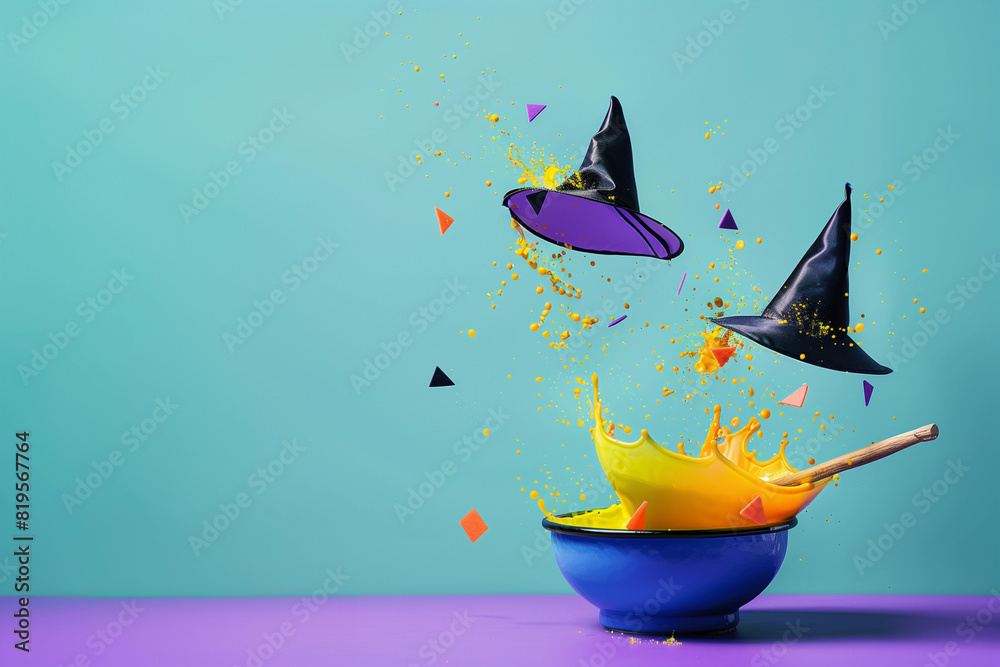 Spooky fun witches hat mid air floating from Halloween trick treat ...