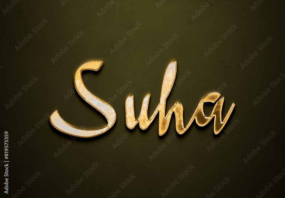 Old gold text effect of Arabic name Suha with 3D glossy style Mockup ...