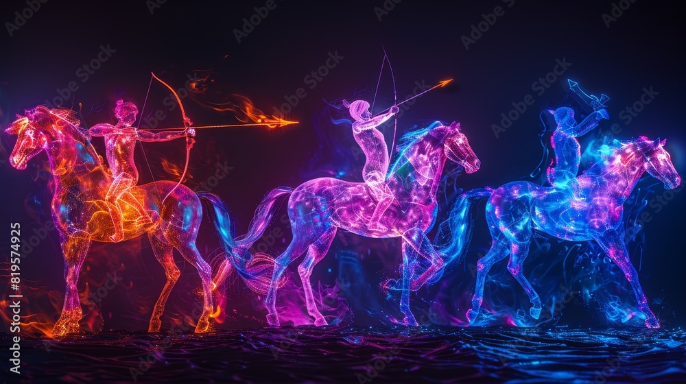 Neon Fantasy Creatures Centaurs: A photo of imaginary creatures like ...