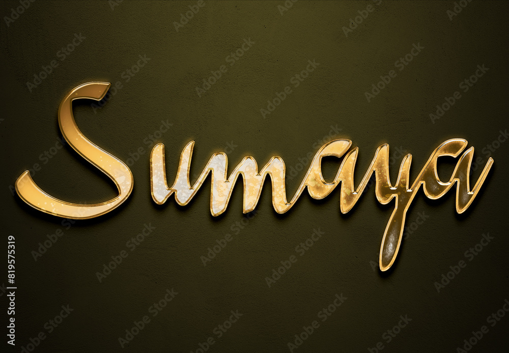 Old gold text effect of Arabic name Sumaya with 3D glossy style Mockup ...