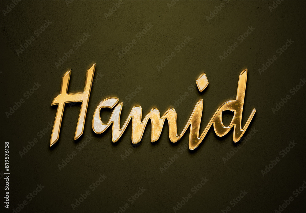Old gold text effect of Arabic name Hamid with 3D glossy style Mockup ...
