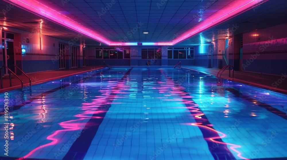 Swimming Pools Neon Lights: A photo showcasing an empty swimming pool ...