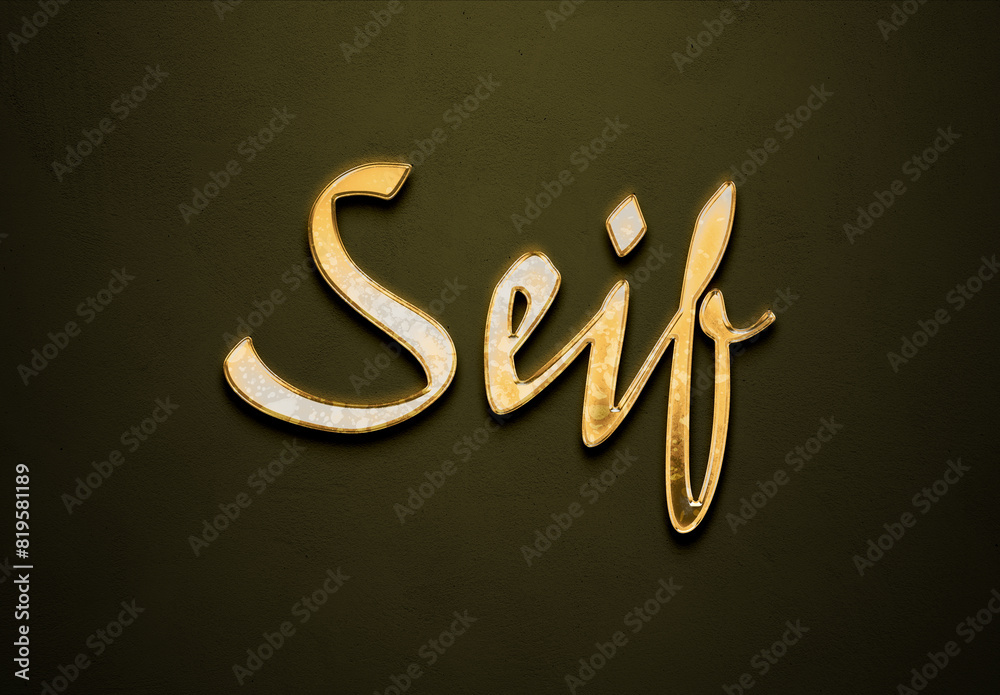 Old gold text effect of Arabic name Seif with 3D glossy style Mockup ...