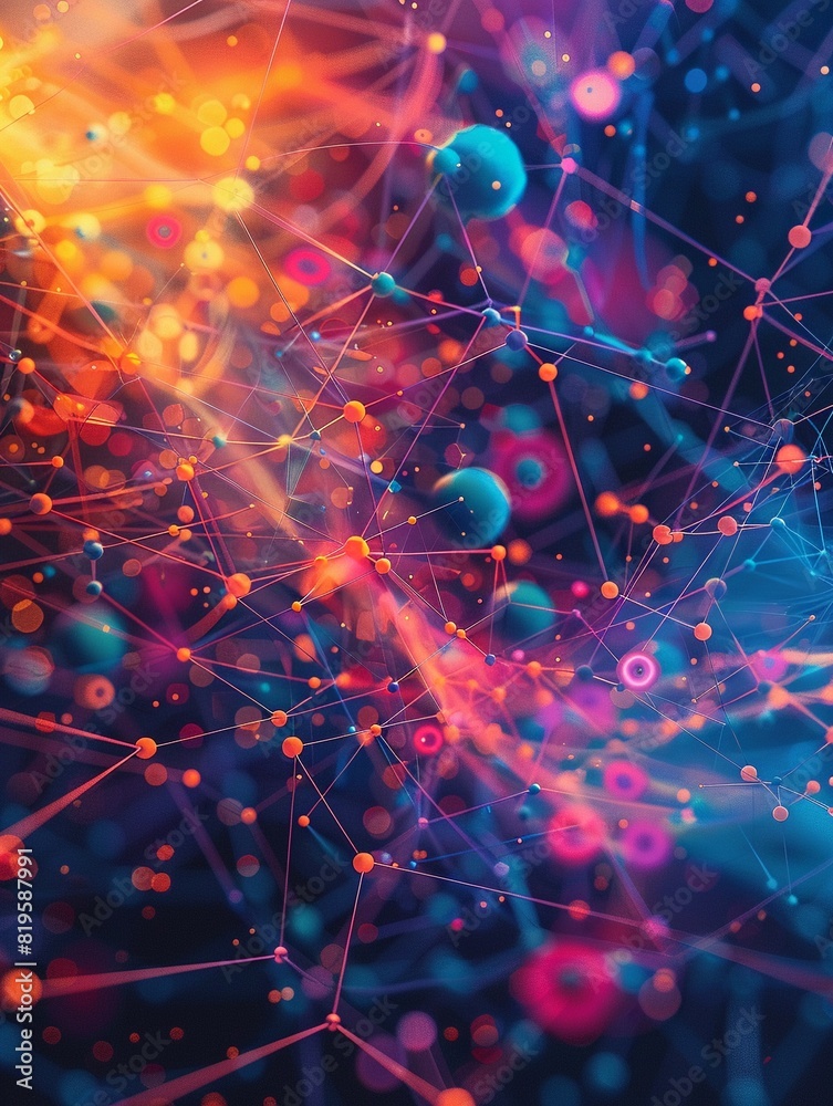 Artistic depiction of ERP network, abstract nodes and data flow, vivid colors, expressionist ...