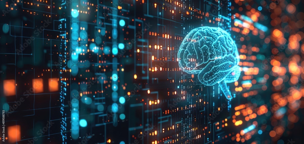 Machine learning algorithms processing big data close up, AI theme ...