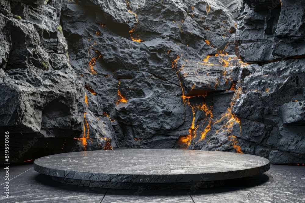 Modern rock stage with illuminated cracks, perfect for futuristic ...