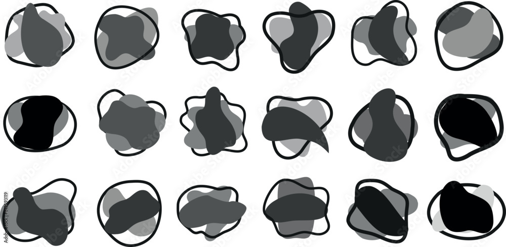 Abstract shapes vector collection featuring modern, fluid, and organic designs in black and gray ...