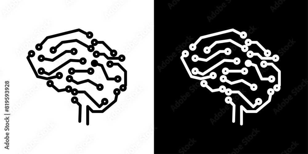Tech Brain Icon Set. Symbols for AI and Neural Networks. Stock Vector ...
