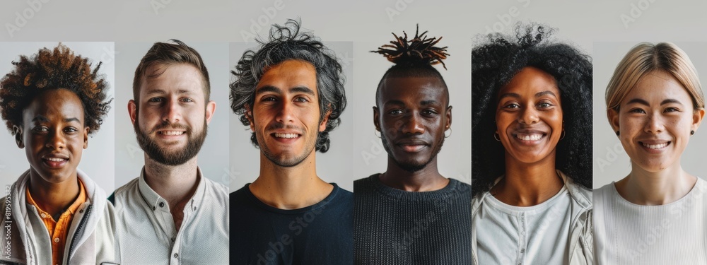 A grid of portraits showing different people from various ethnicities ...