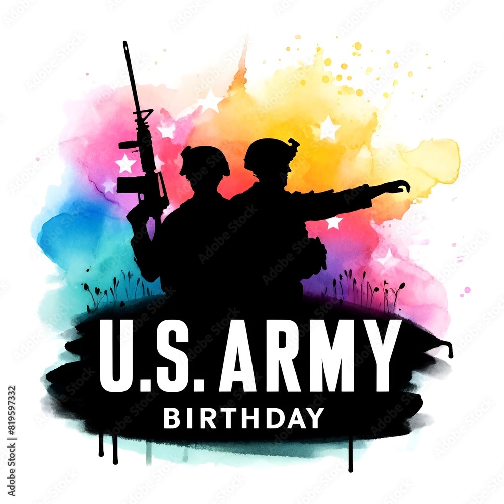Watercolor illustration to celebrate the us army birthday with ...