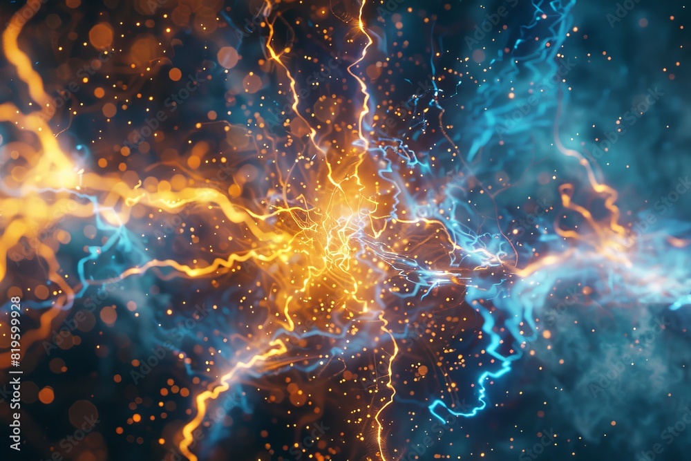 Electrical particles, lightning shock. Plasma, voltage illustration ...