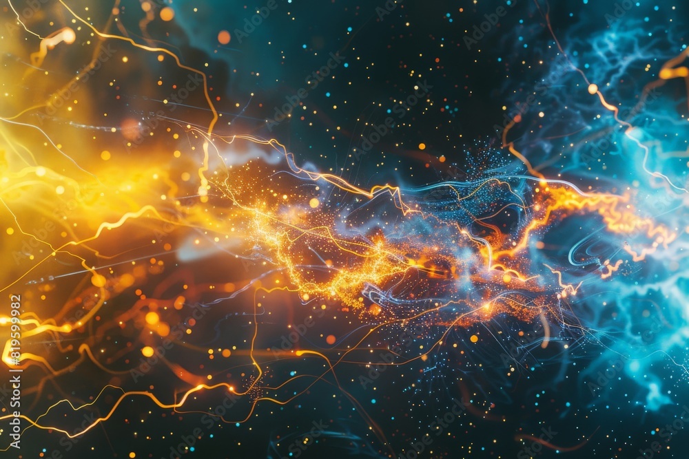 Electrical particles, lightning shock. Plasma, voltage illustration ...