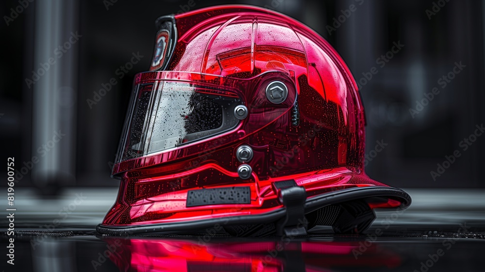High-definition image of a crimson firefighter helmet, perfect for ...