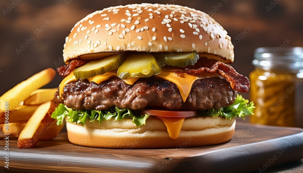 delicious fast food chain burger, highlighting the perfect assembly of ...