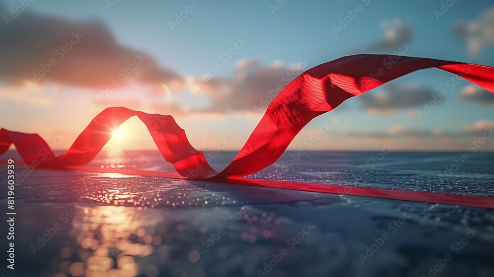 Bright red arrow breaking through a finish line ribbon, depicting the ...