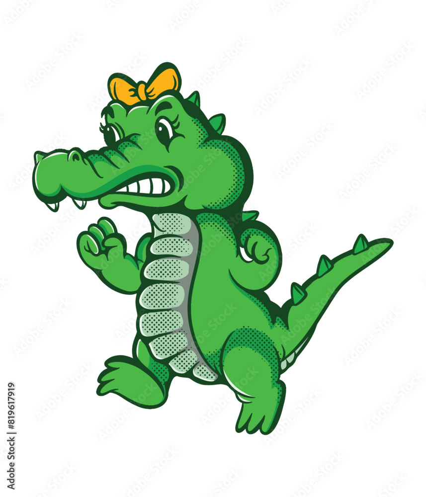 cartoon illustration design of a cute female crocodile with an angry ...