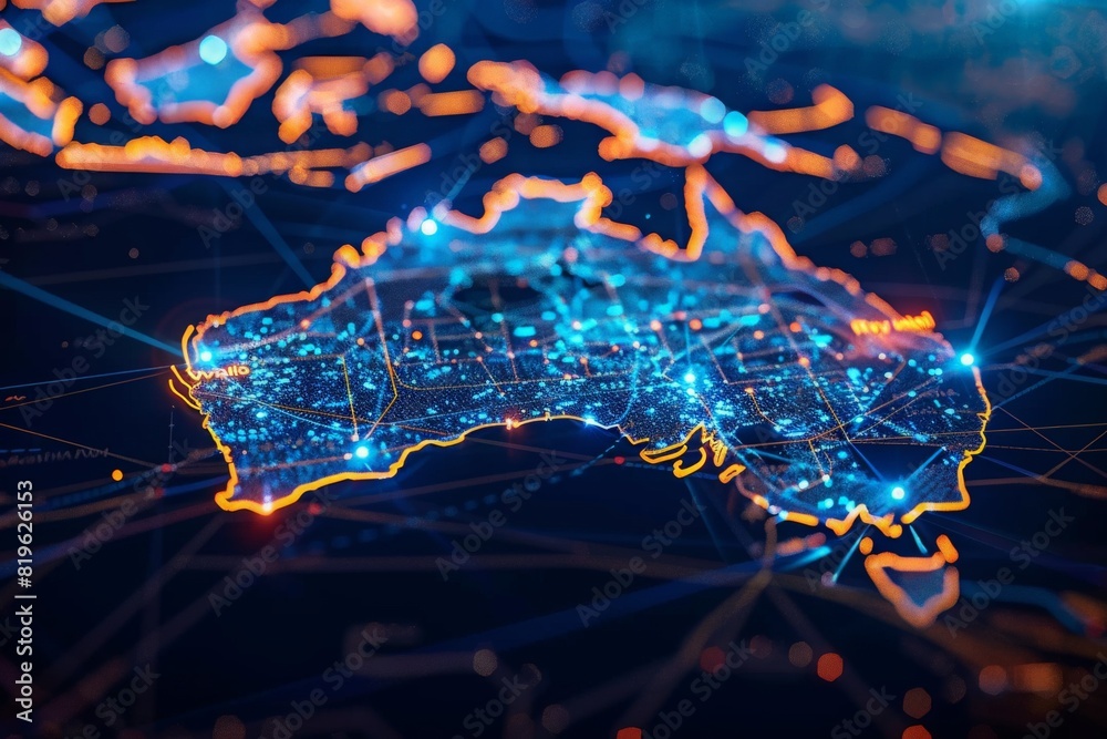 Modern map of Australia representing leadership in technologies and ...