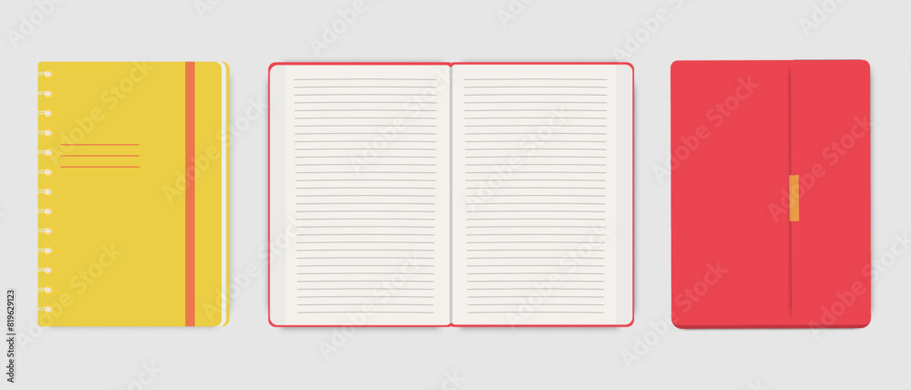 Vector realistic diary template. Notepad with blank open page in line ...