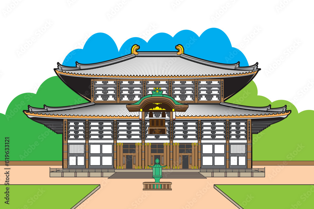 The famous temple in Nara Japan – Todaiji temple with landscape and ...