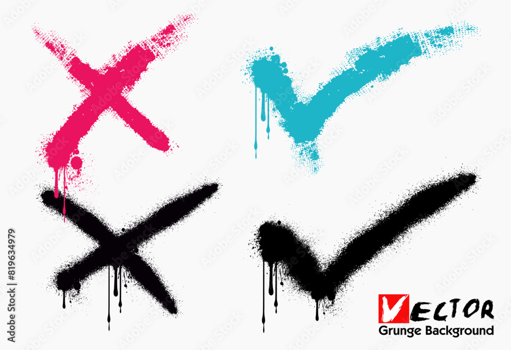 Set Spray Painted Graffiti Check marks Sprayed isolated with a white ...