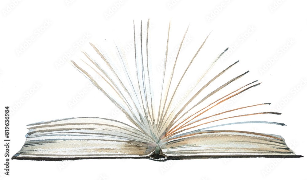 Old book isolated on white.Watercolor open book illustration. Stock ...
