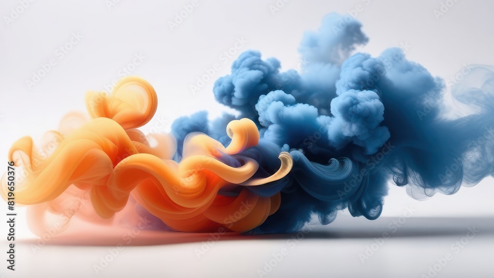 ภาพประกอบสต็อก Ink colored smoke peach fuzz and blue blend on white ...