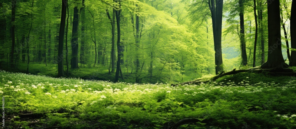 Lush spring forest landscape with dense patches of stinging nettle ...
