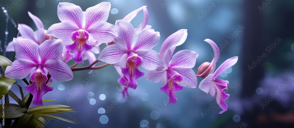 A blurred background highlights the Aranda Deborah Orchid Flower with ...