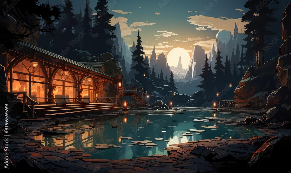 Sauna background flat design side view eclectic thermal bath theme ...