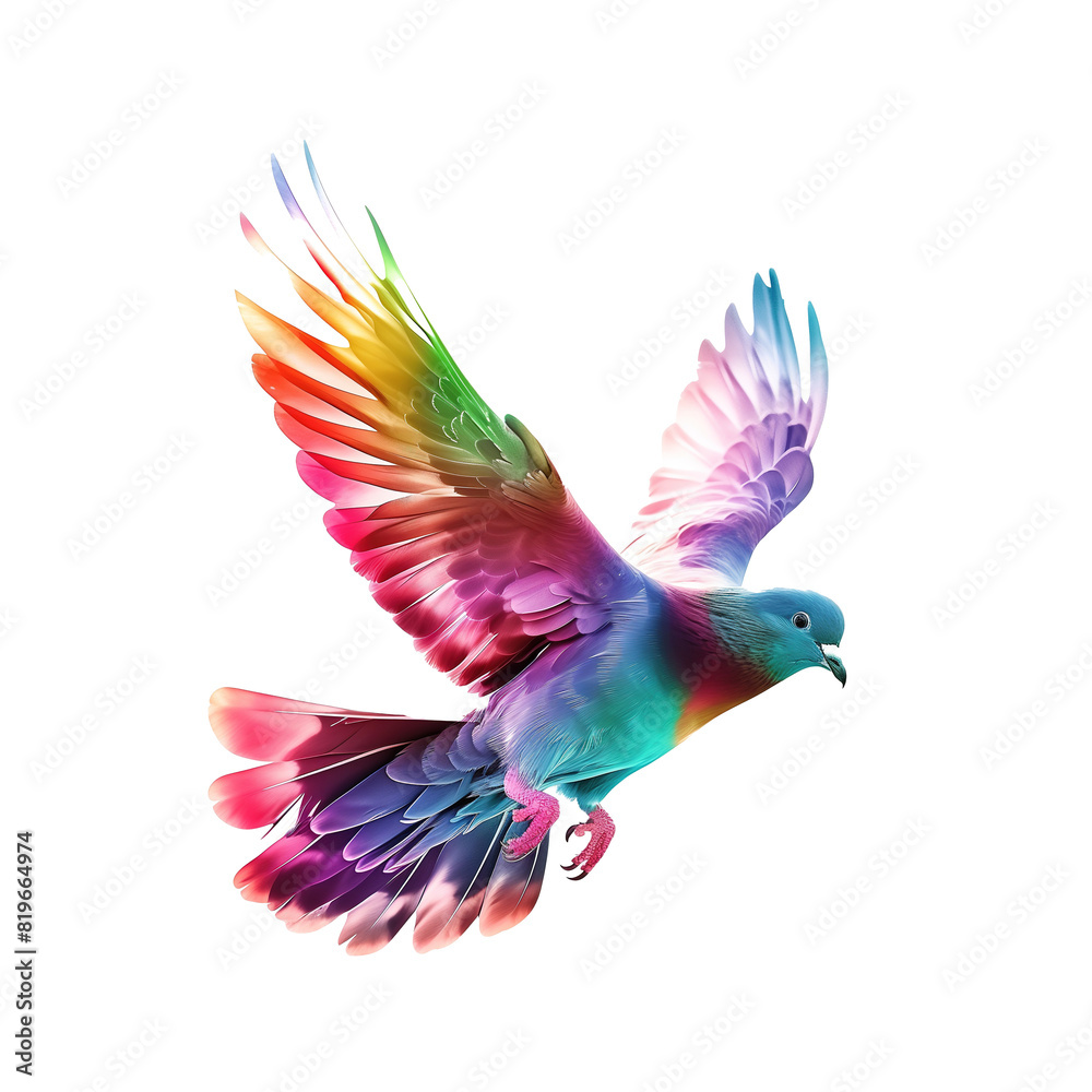 Rainbow Colored Pigeon Soaring in Flight on PNG Cutout Transparent ...