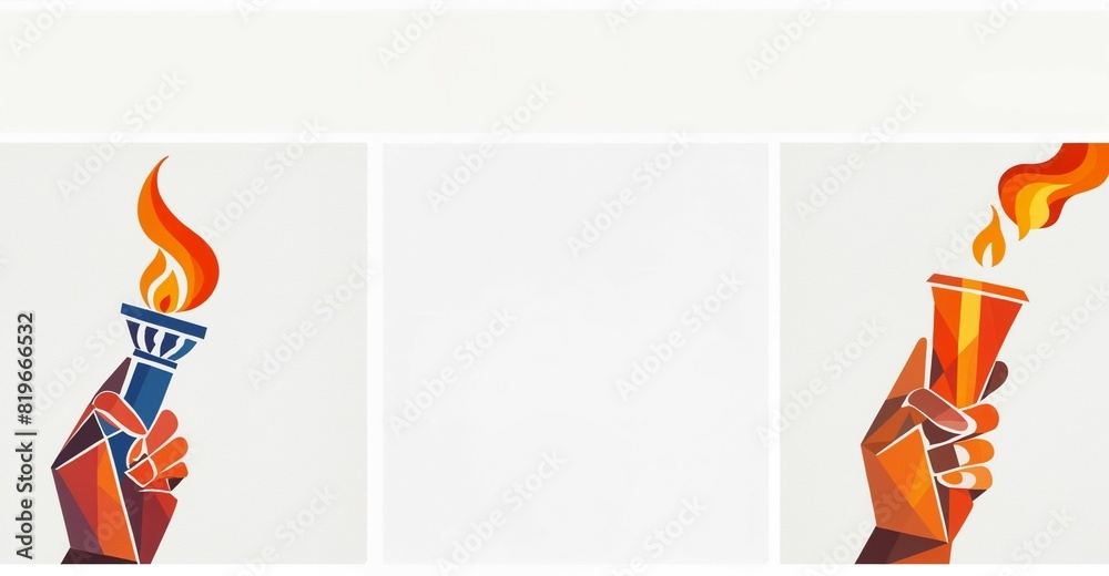 Banner with a torch with the Olympic flame in the hands of an athlete ...