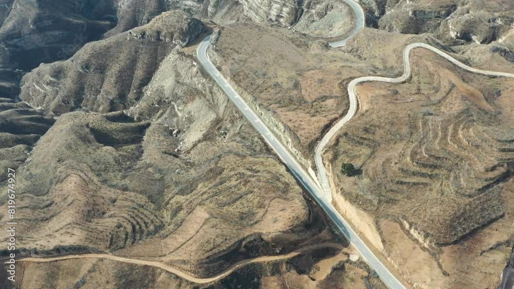 Aerial photography of the Loess Plateau landforms in Yan'an City ...