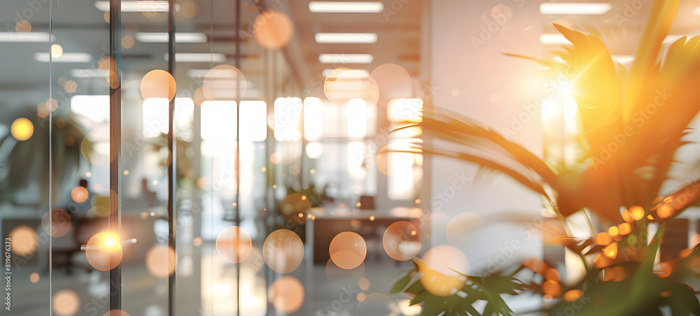 Bright office space with natural lighting, transparent partitions, and ...