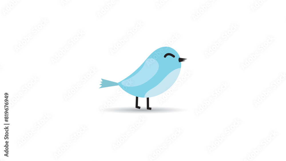 cute icon little blue bird isolated on white background.with smiling ...