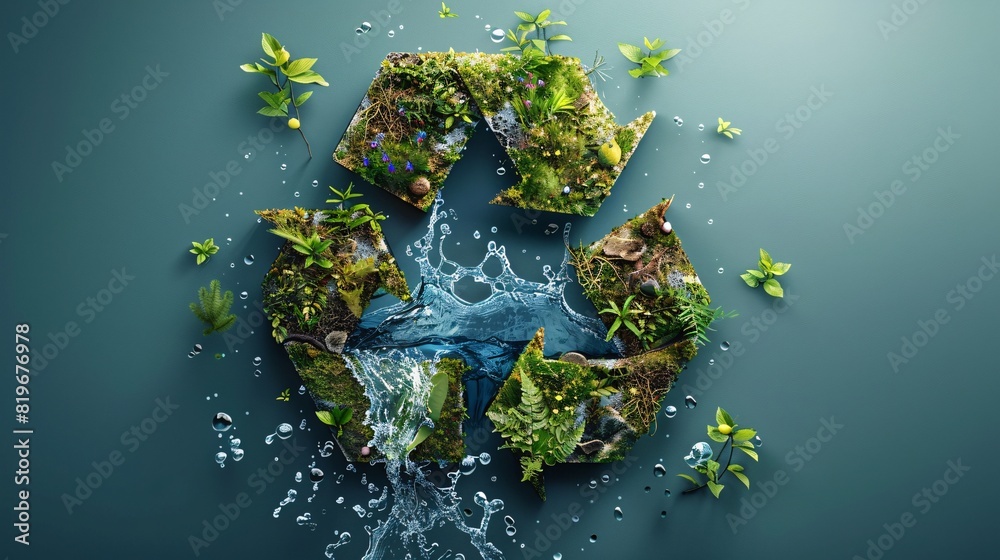 Creative water recycling symbol with natural elements, promoting ...