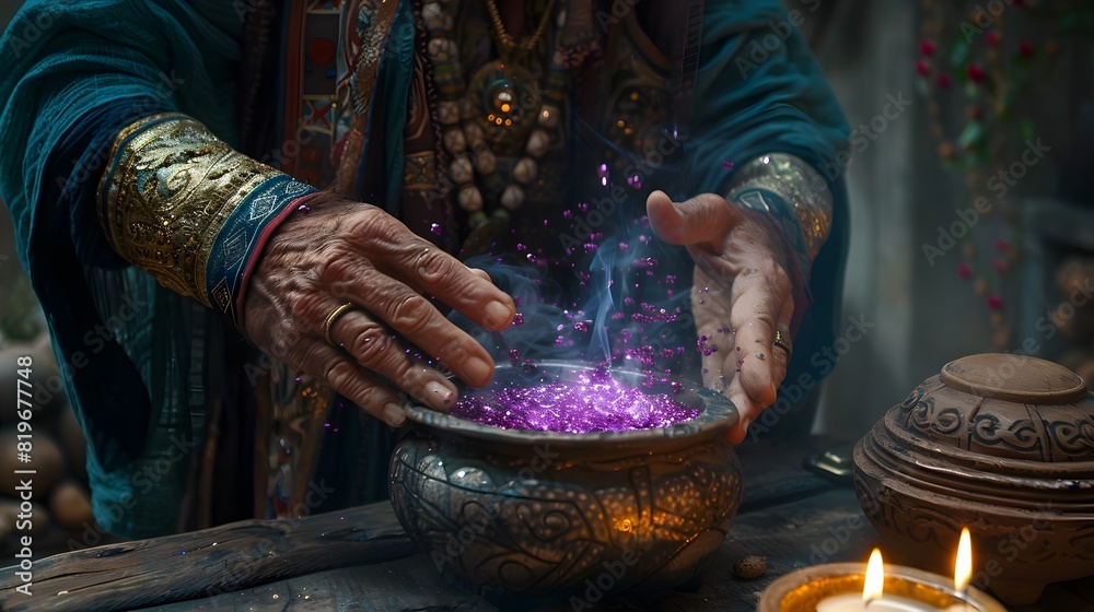 Mystical Diviner Performing Ancient Ritual to Invoke Powerful Energies ...