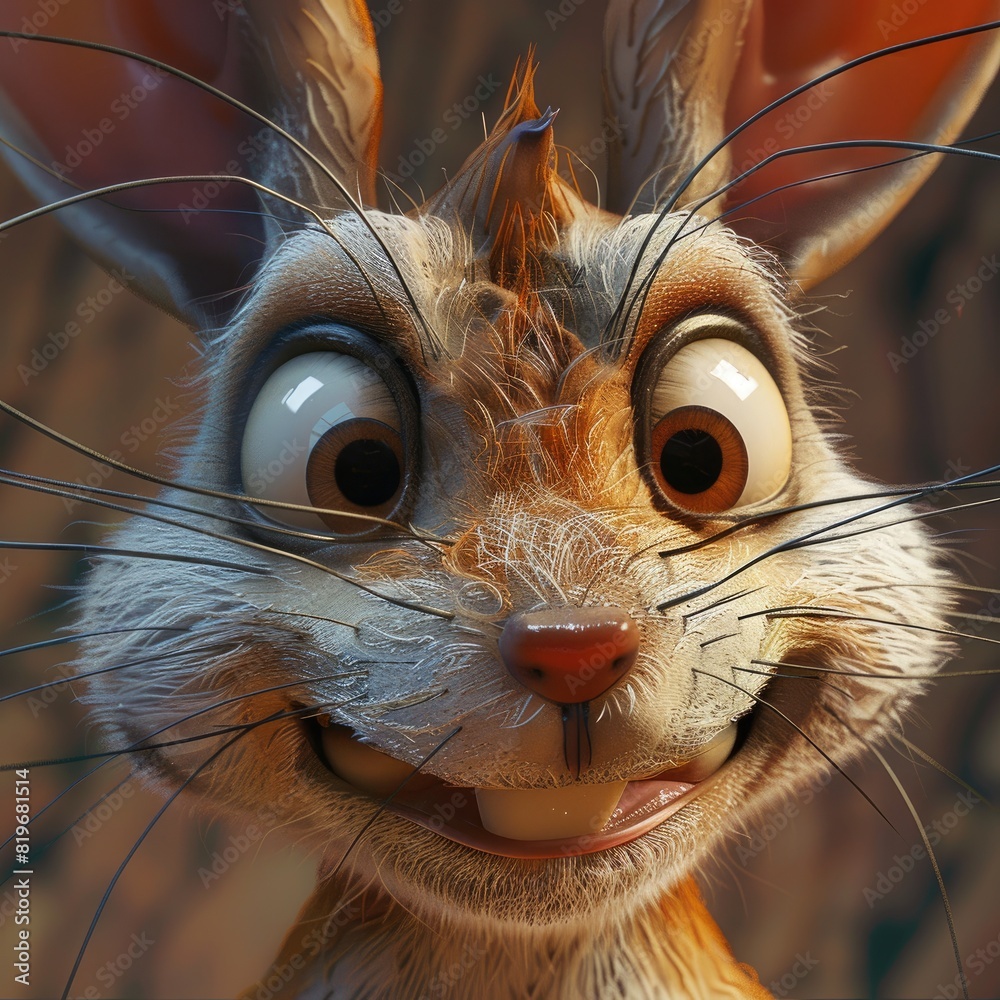 3D funny, cunning cartoon face of a jerboa close-up. Print for T-shirts ...