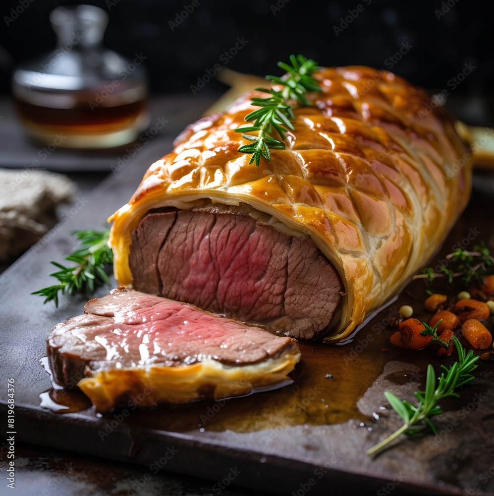 Beef Wellington, classic British dish, fillet of beef coated in pâté ...