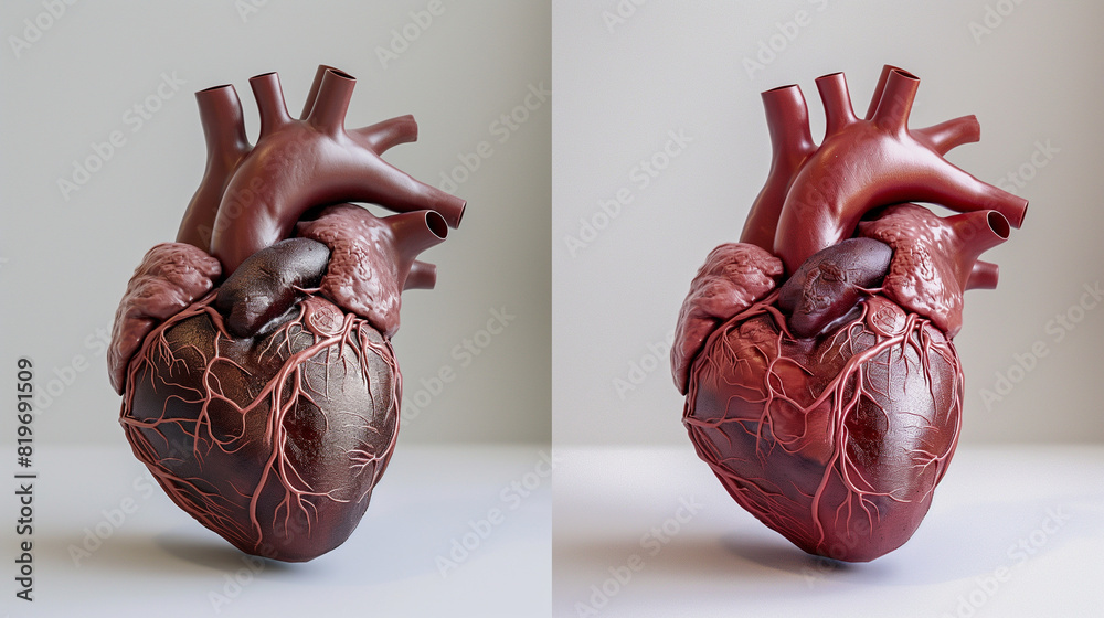 A side-by-side comparison of a real heart and a digital heart model ...
