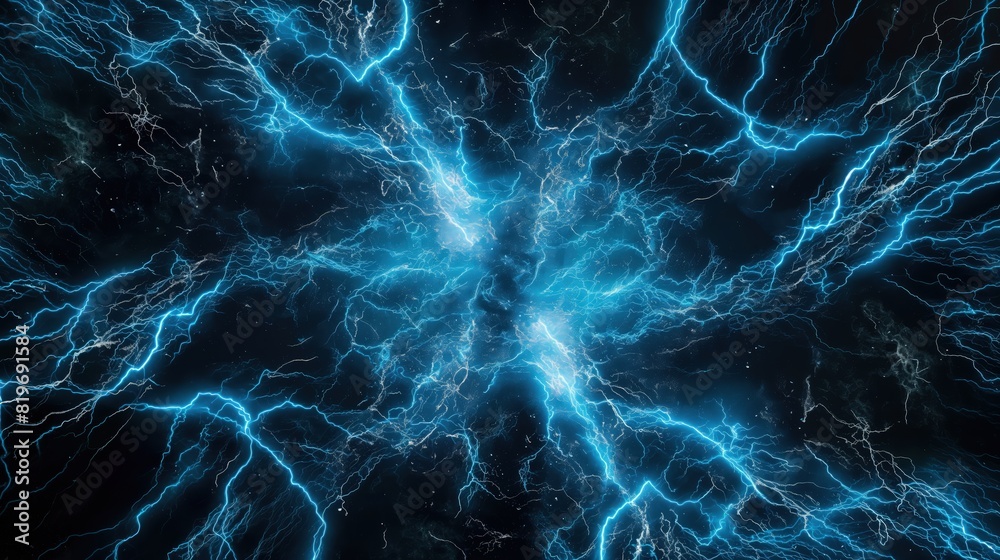 A depiction of scattered blue lightning bolts converging at a single ...