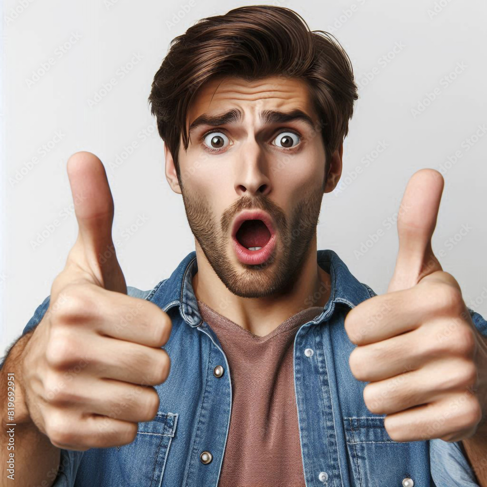 Happy Asian Man Showing Thumbs Up Gesture, beautiful young man shocked ...