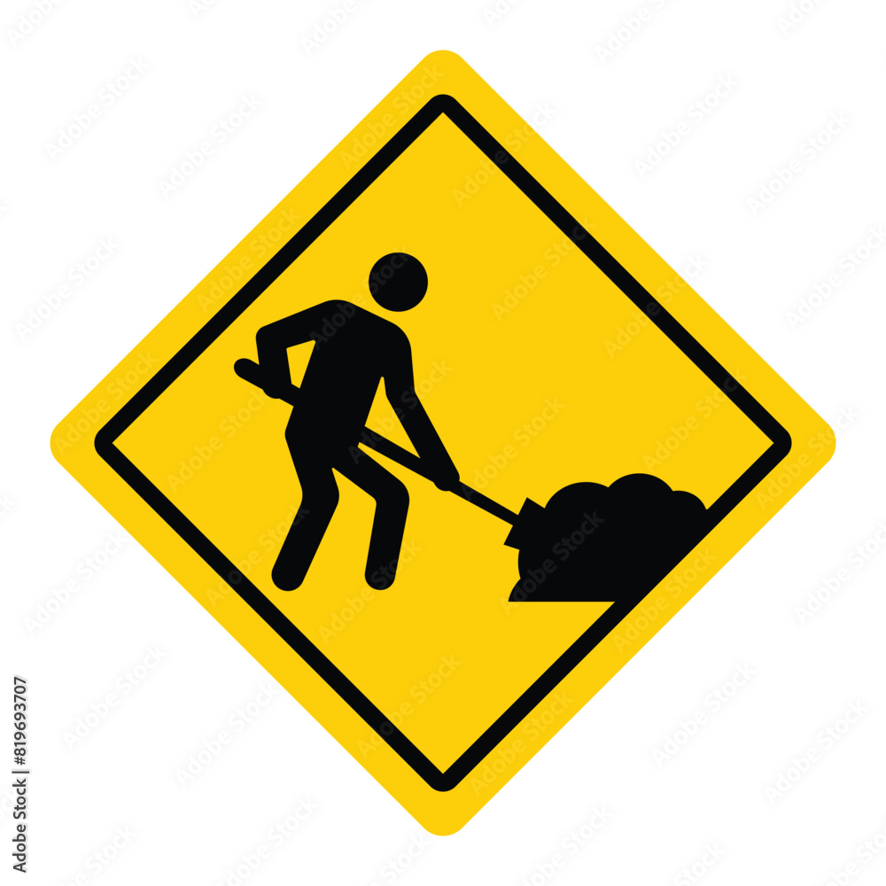under construction road sign. warning sign with man digging ground ...