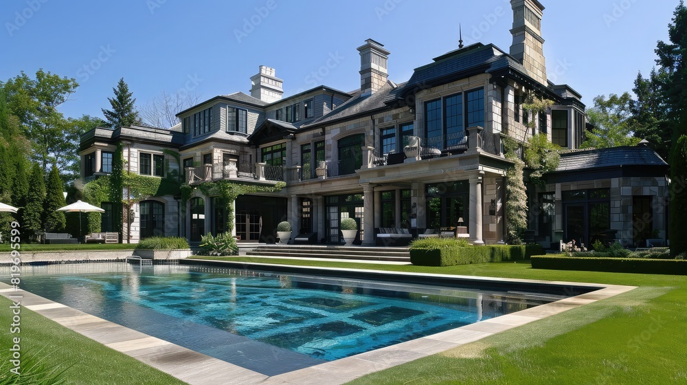 house in classic Colonial architectural style with columns and terrace ...