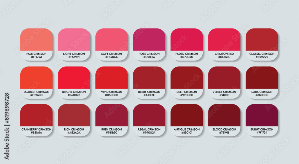Crimson Color Guide Palette with color Names. Catalog Samples crimson ...