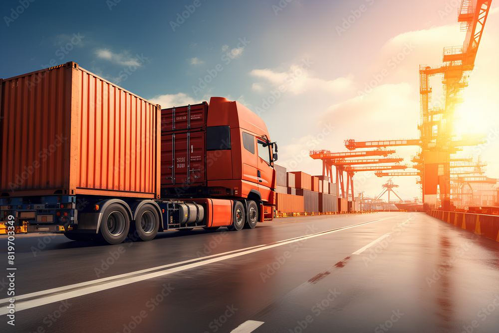 Containerized cargo freighters during discharging at the industrial ...